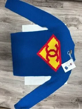 CHANEL | Sweaters | Chanel Blue Crewneck Sweater With Red And Yellow ...